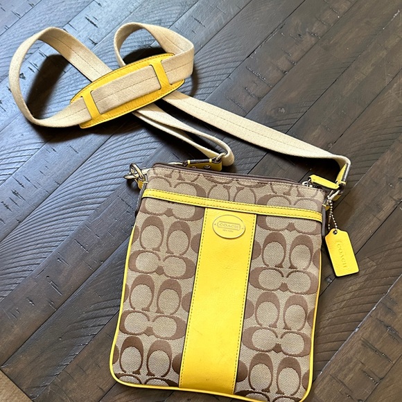 Coach | Bags | Coach Signature Brown And Yellow Crossbody Bag | Poshmark
